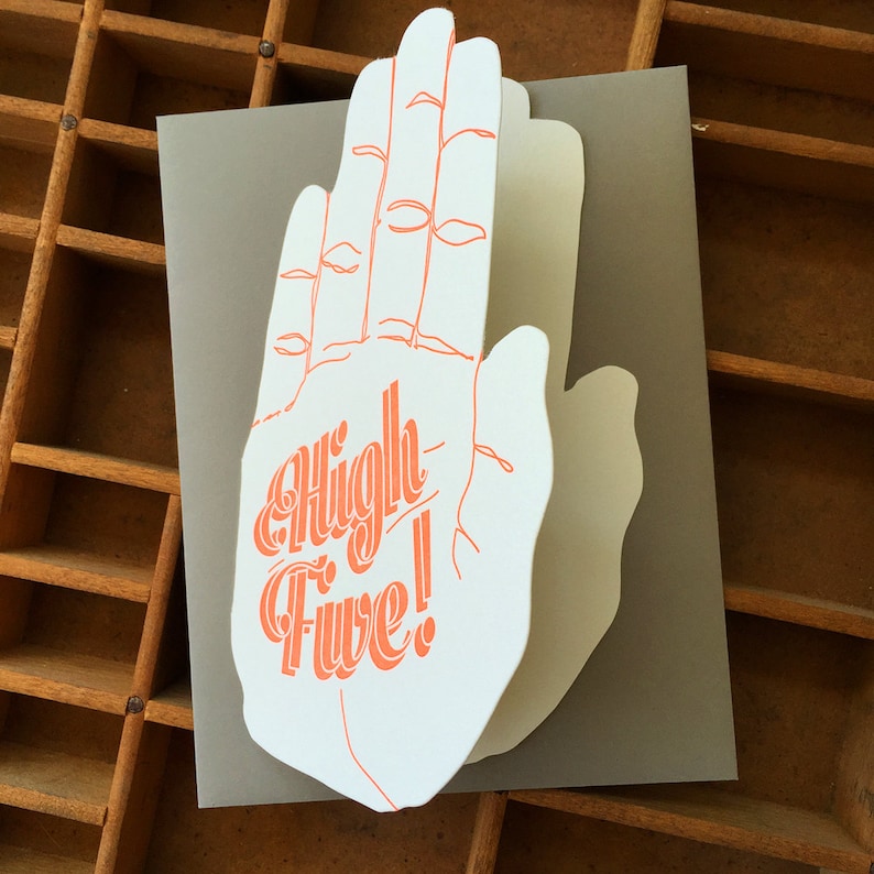 High Five Letterpress NEON Card - Etsy