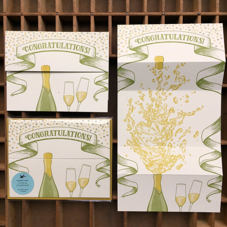 Letterpress Champagne Congratulations Card - Etsy