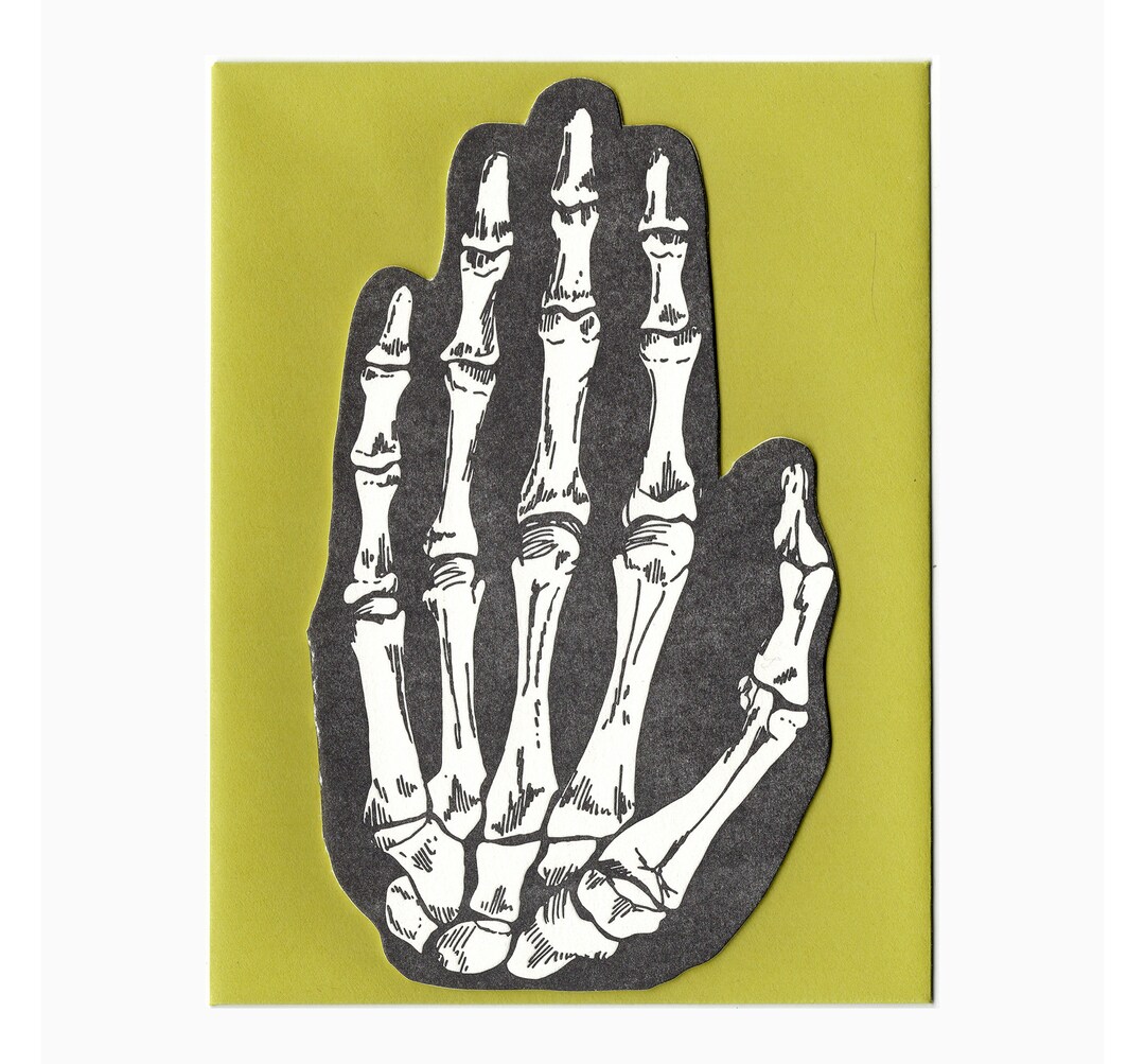 Letterpress Skeleton Hand Shaped Card - Etsy