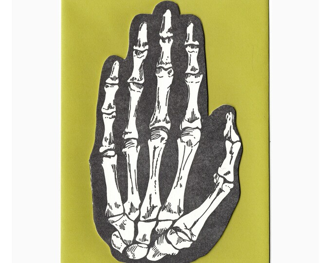 Letterpress Skeleton Hand Shaped Card - Etsy