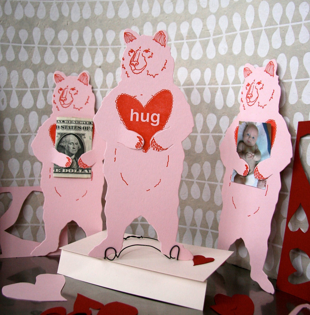 Letterpress Valentine Bear Hug Card - Etsy