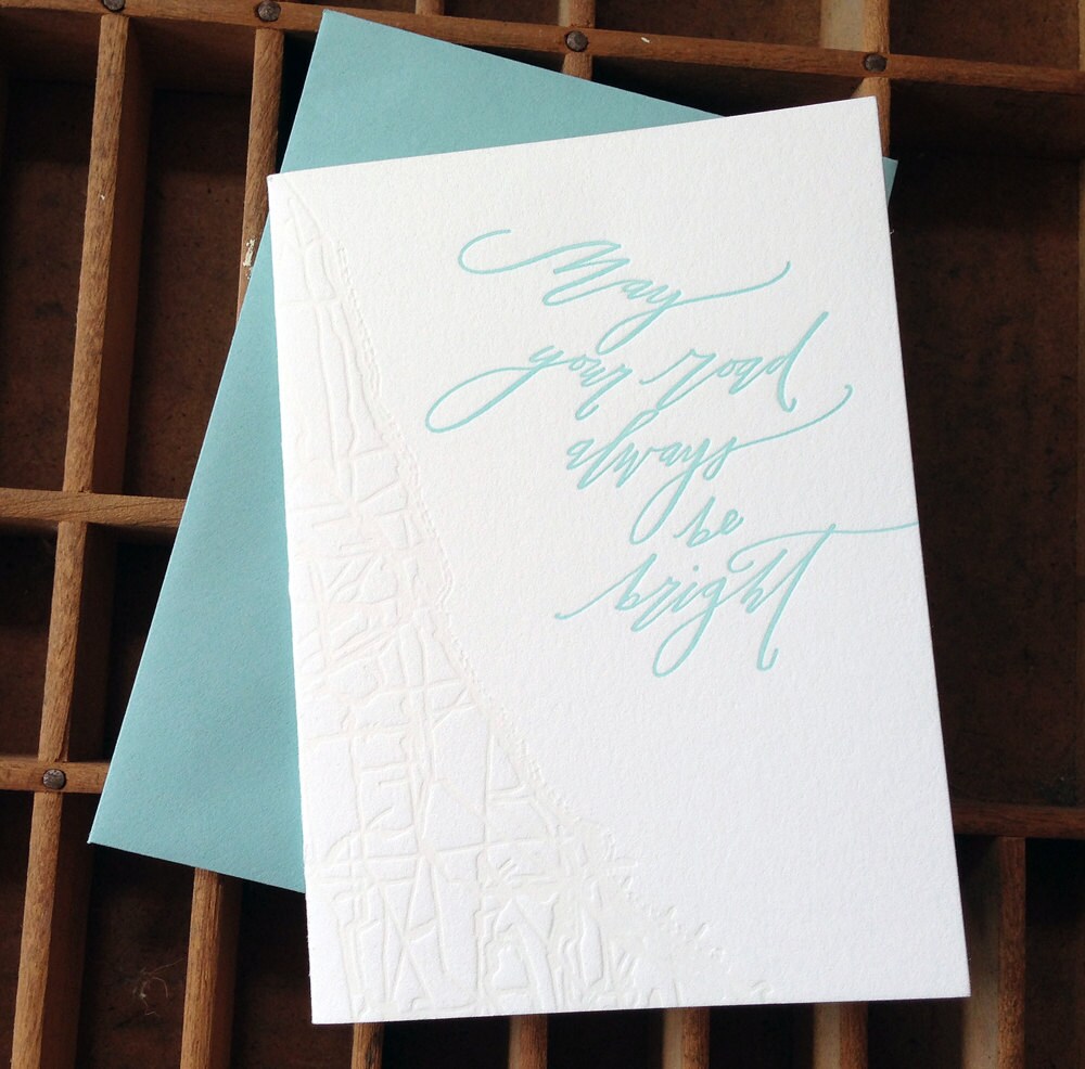 Letterpress Betsy Dunlap Calligraphy Bright Road Map Card - Etsy