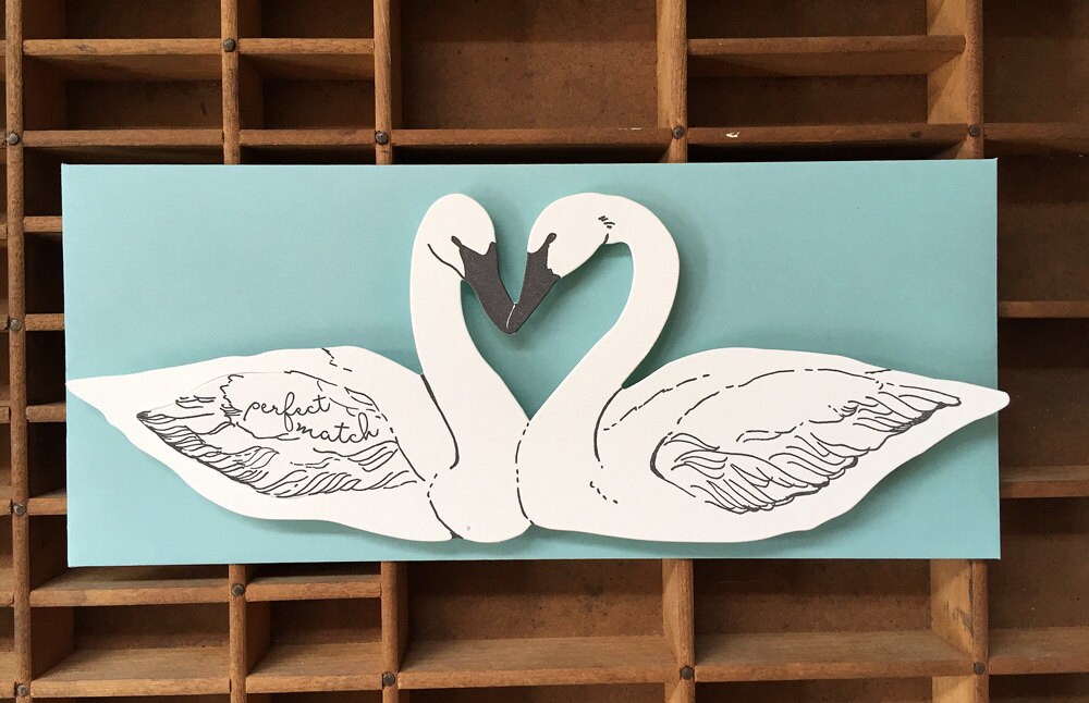 Letterpress Swan Perfect Match Card - Etsy