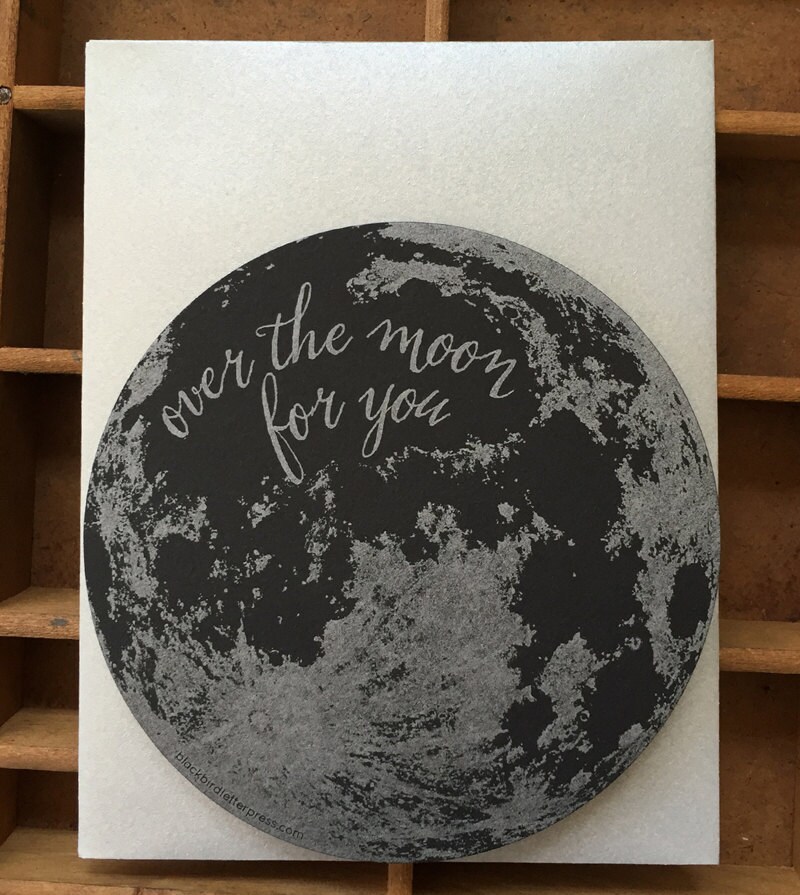Letterpress Moon Die Cut Card - Etsy