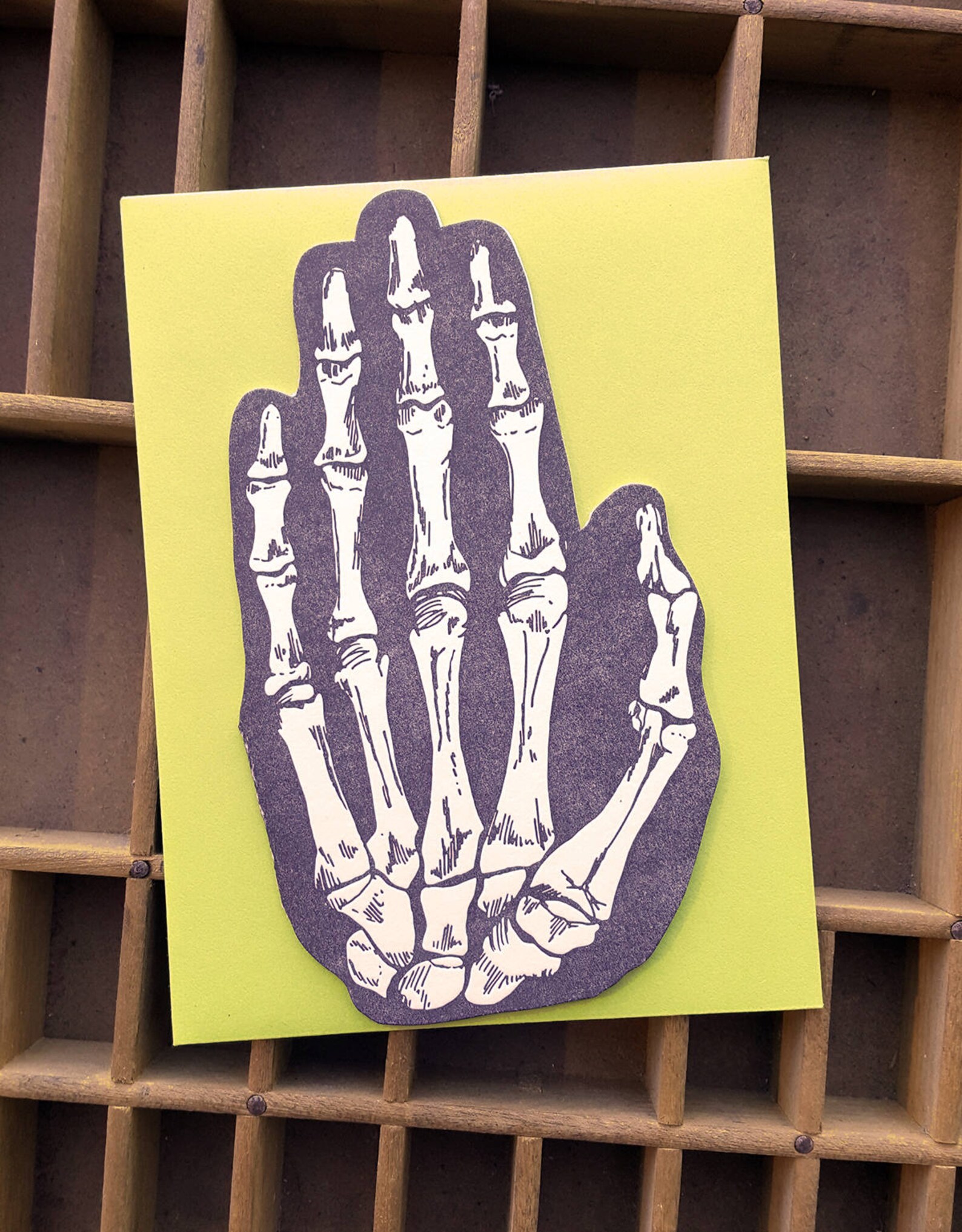 Letterpress Skeleton Hand Shaped Card - Etsy