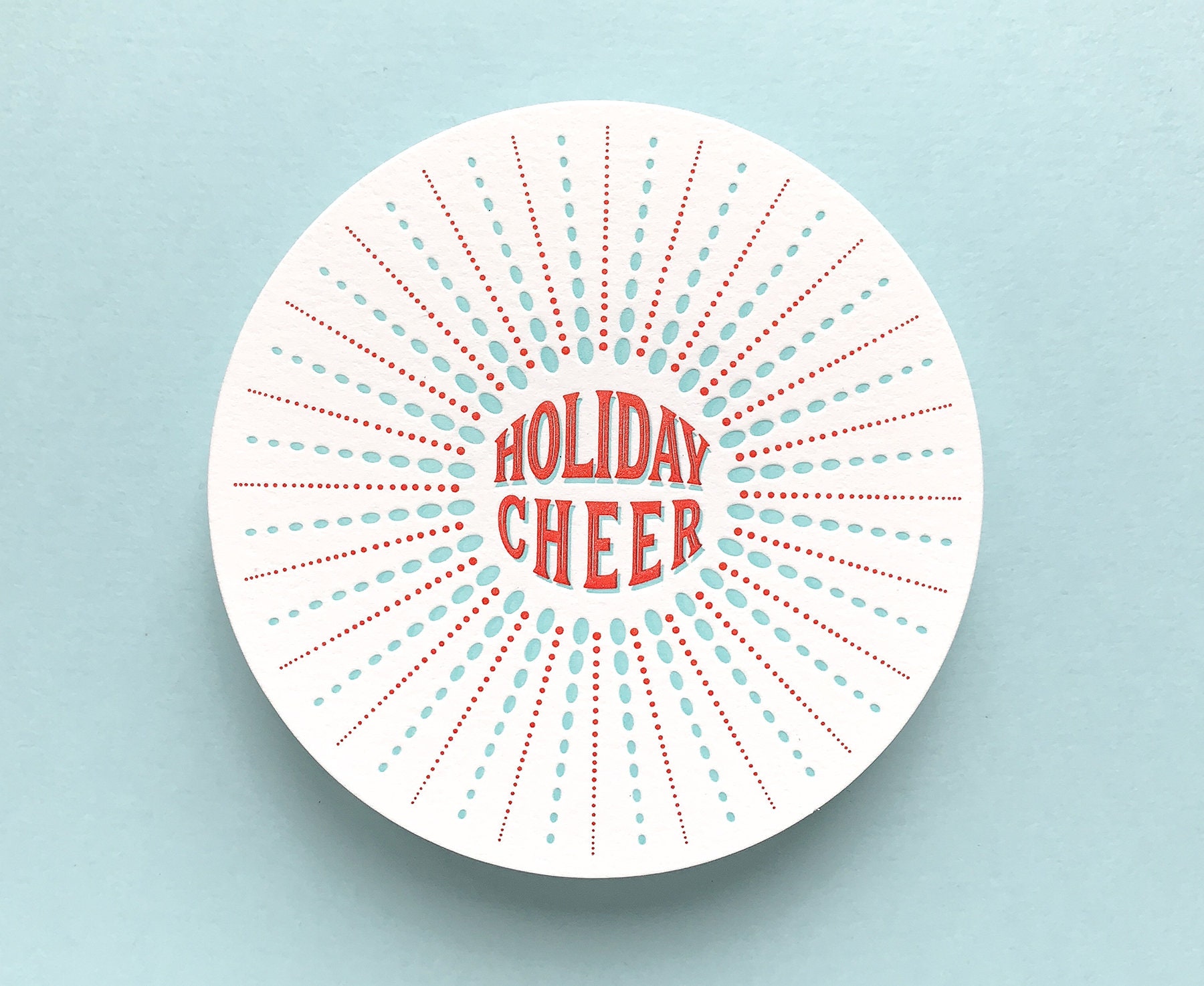 Letterpress Holiday Cheer Circle Card | Etsy