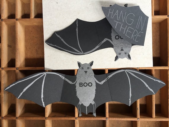 Letterpress bat hang in there card | Etsy