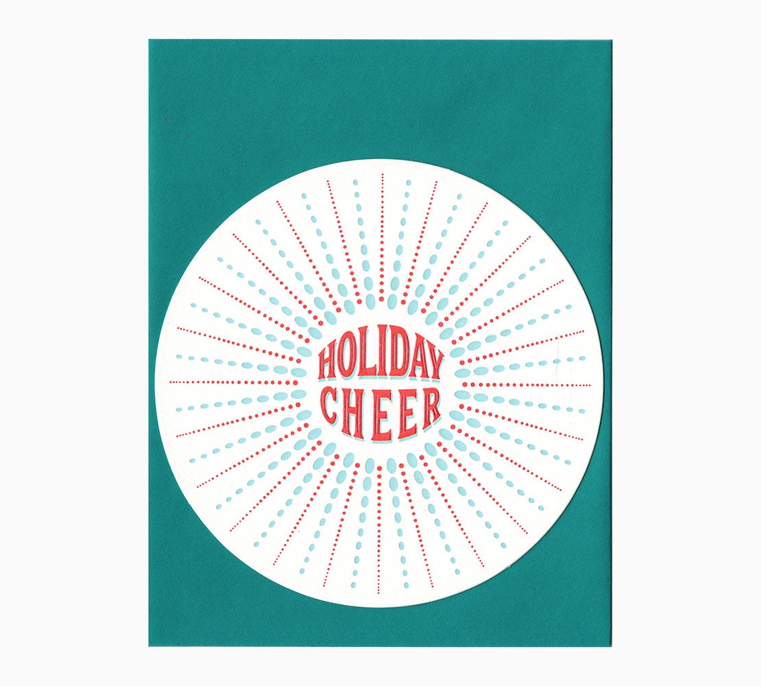 Letterpress Holiday Cheer Circle Card | Etsy