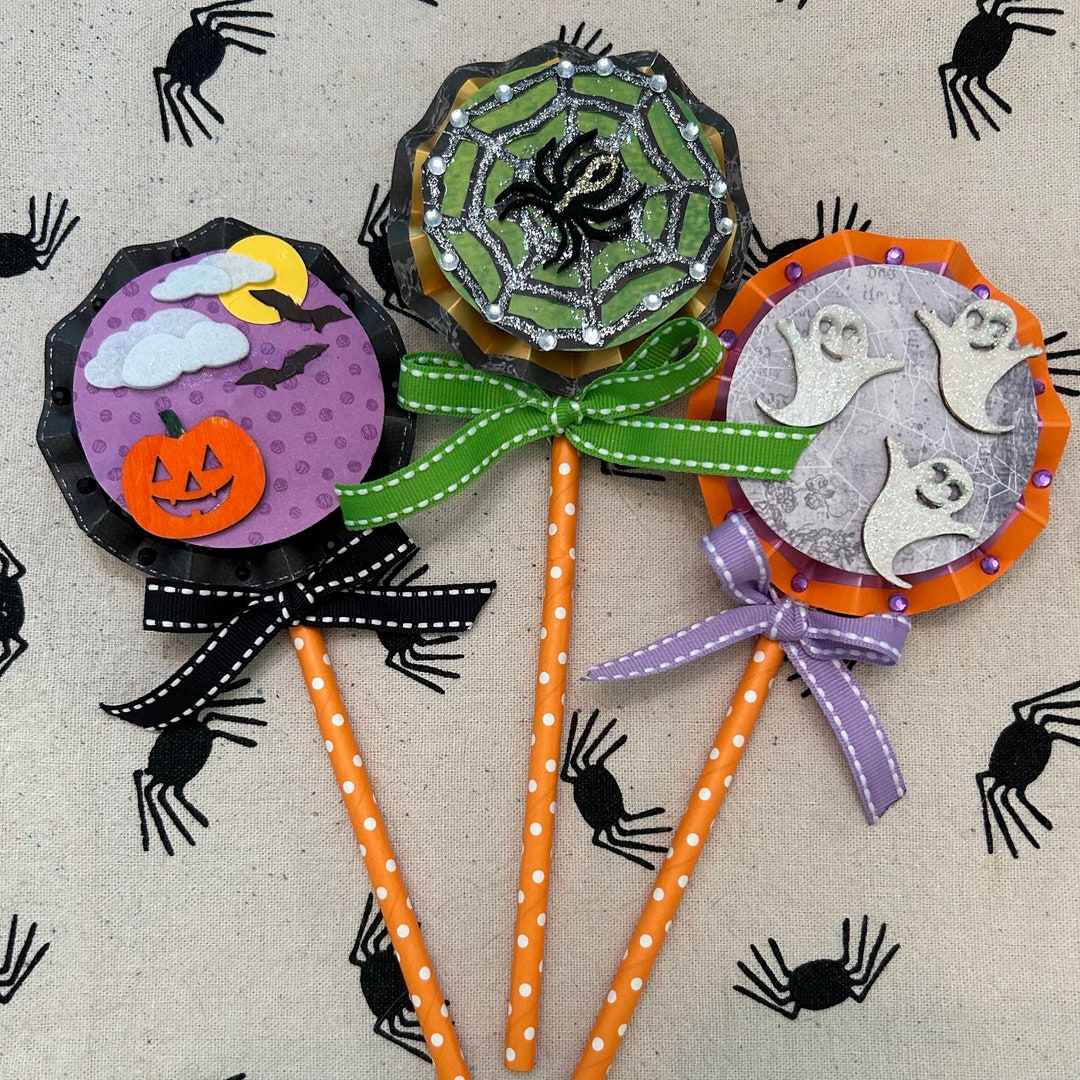 Halloween Wands Set - Pumpkin, Spiderweb and Ghost Paper Picks for ...