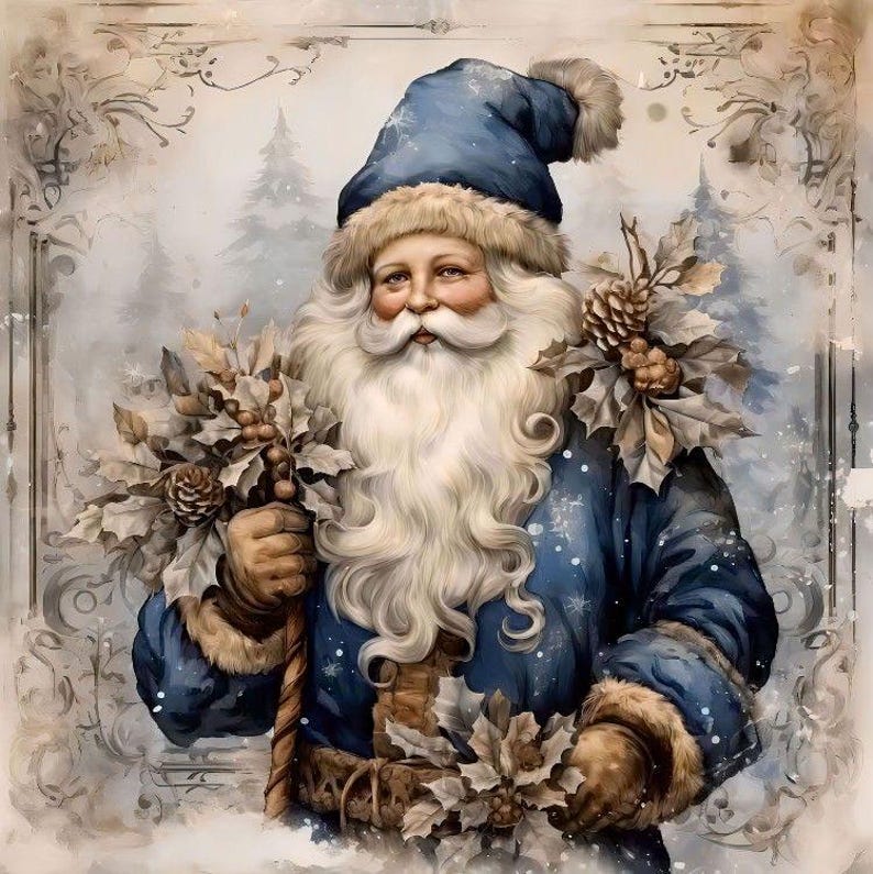 Victorian Shabby Chic Blue Santa Christmas 8x8 Craft Sewing Quilter ...