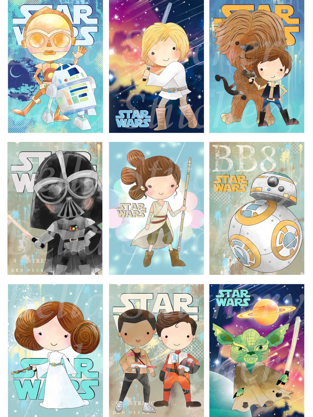 Handmade Set of 9 Star Wars Friends Fan Art Collage Quilt Cotton FABRIC ...