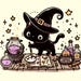 Halloween Witch Cat W Potions #1 - Kawaii Style 8x8 Cotton Crafting ...