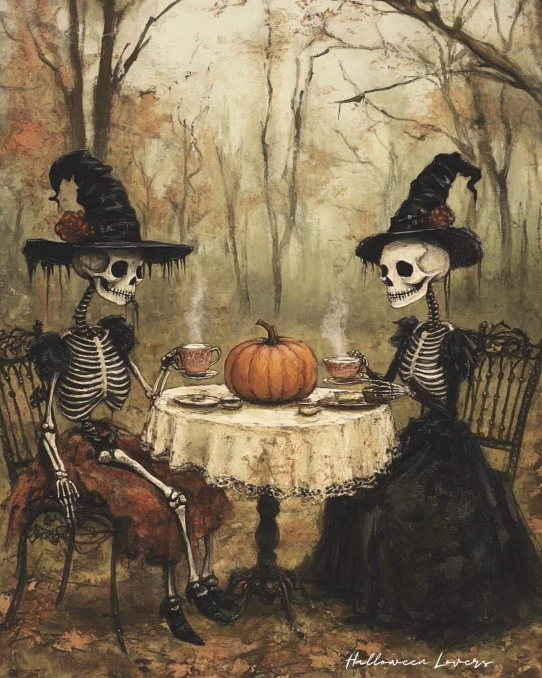Gothic Skeleton Witch Picnic Halloween 8x10 Cotton Crafting FABRIC ...