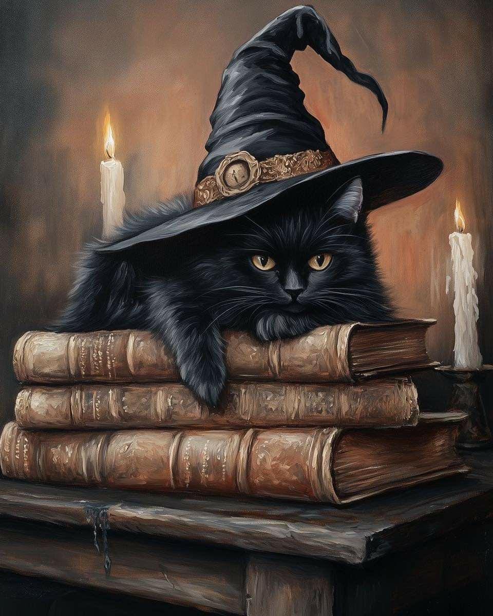 Witch Hat W. Books & Black Cat Halloween 8x10 Cotton Crafting FABRIC ...