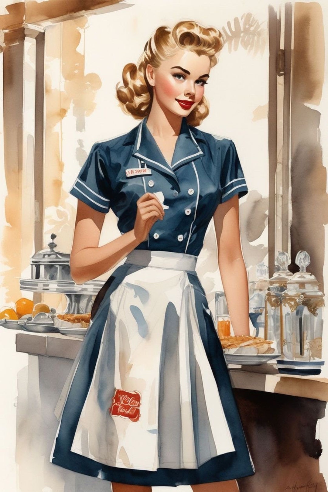 Can I Take Your Order - Retro Waitress 7x10 Craft Quilt Cotton Fabric ...