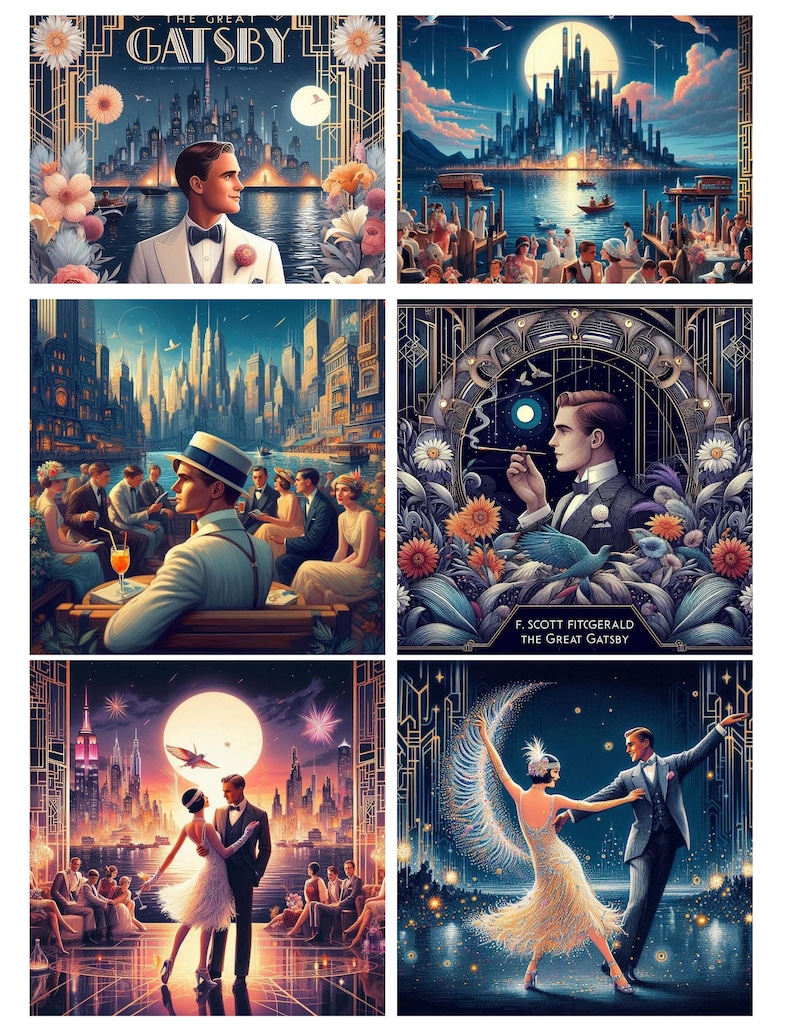 Handmade Set of 6 Great Gatsby Art Deco Collage - STICKERS - Just Cut ...
