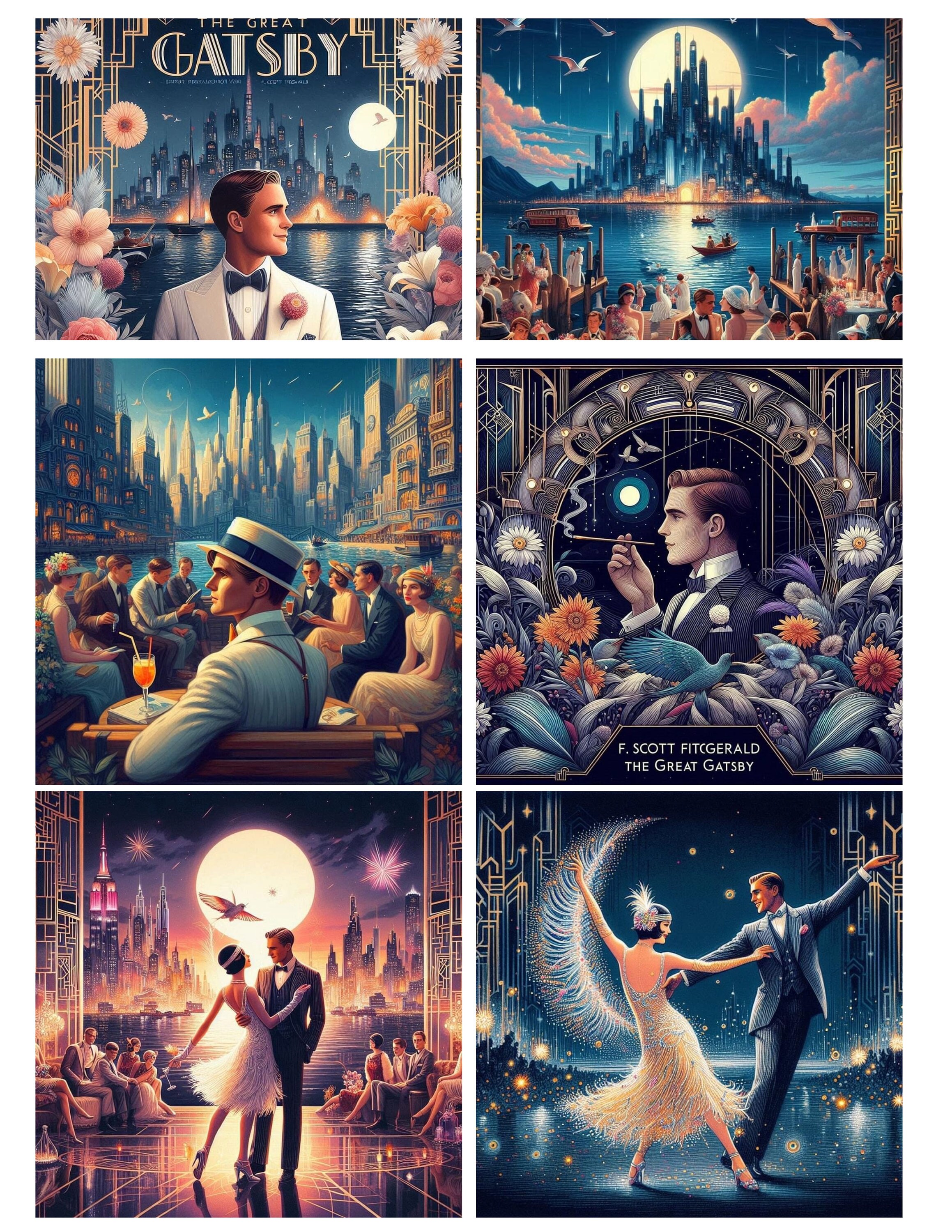 Handmade Set of 6 Great Gatsby Art Deco Collage - STICKERS - Just Cut ...