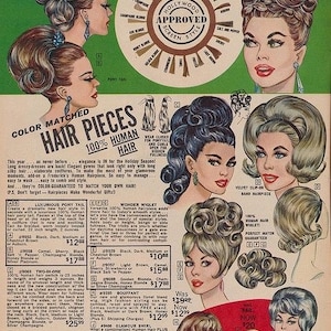 Set of TWO Vintage 60's Wig Ad - 5x7 Craft & Quilt Cotton Fabrics ...