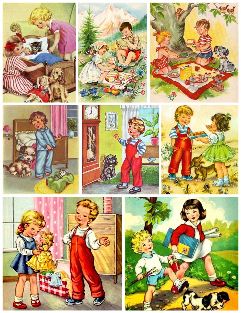 Handmade Set of 6 Retro Vintage Childhood Adventures #1 STICKERS - Just ...