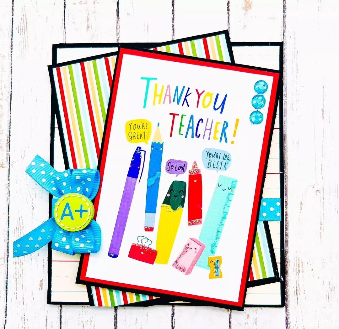 Handmade THANK YOU TEACHER School Collage Thank You Greeting Card - Etsy