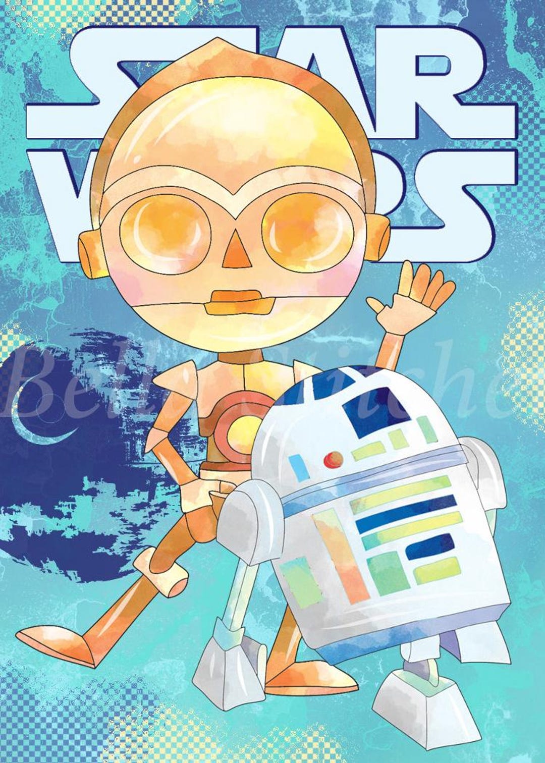 Handmade 8x10 Inch C3PO and R2D2 Robot Star Wars Friends Fan Art ...
