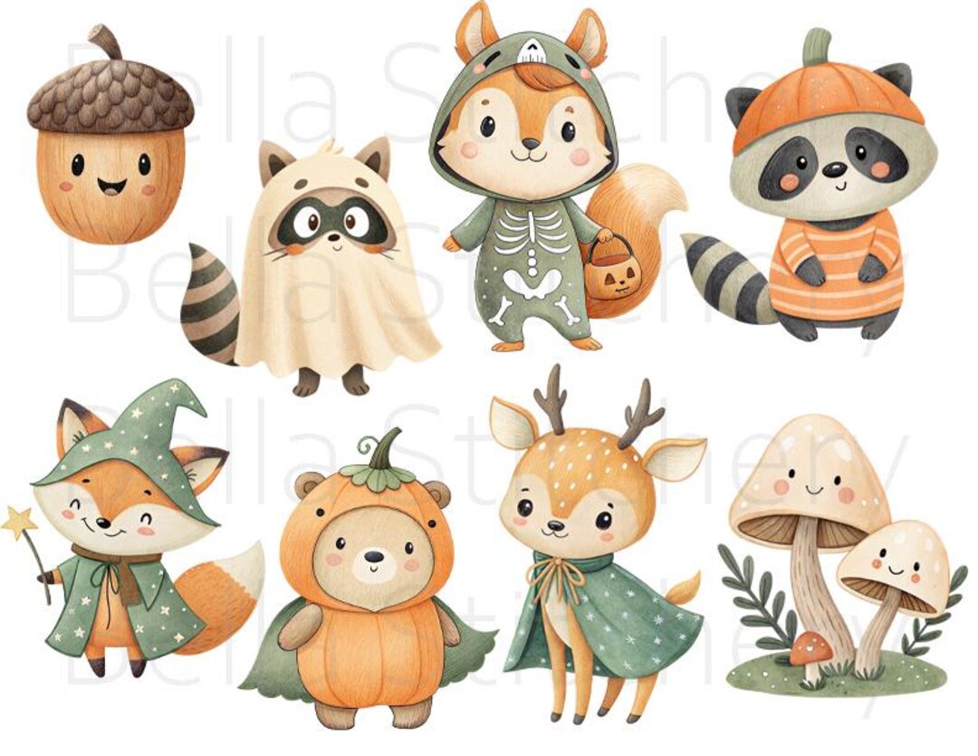 Set of 8 Cute Halloween Critters in Costumes #2 STICKERS - Just Cut ...