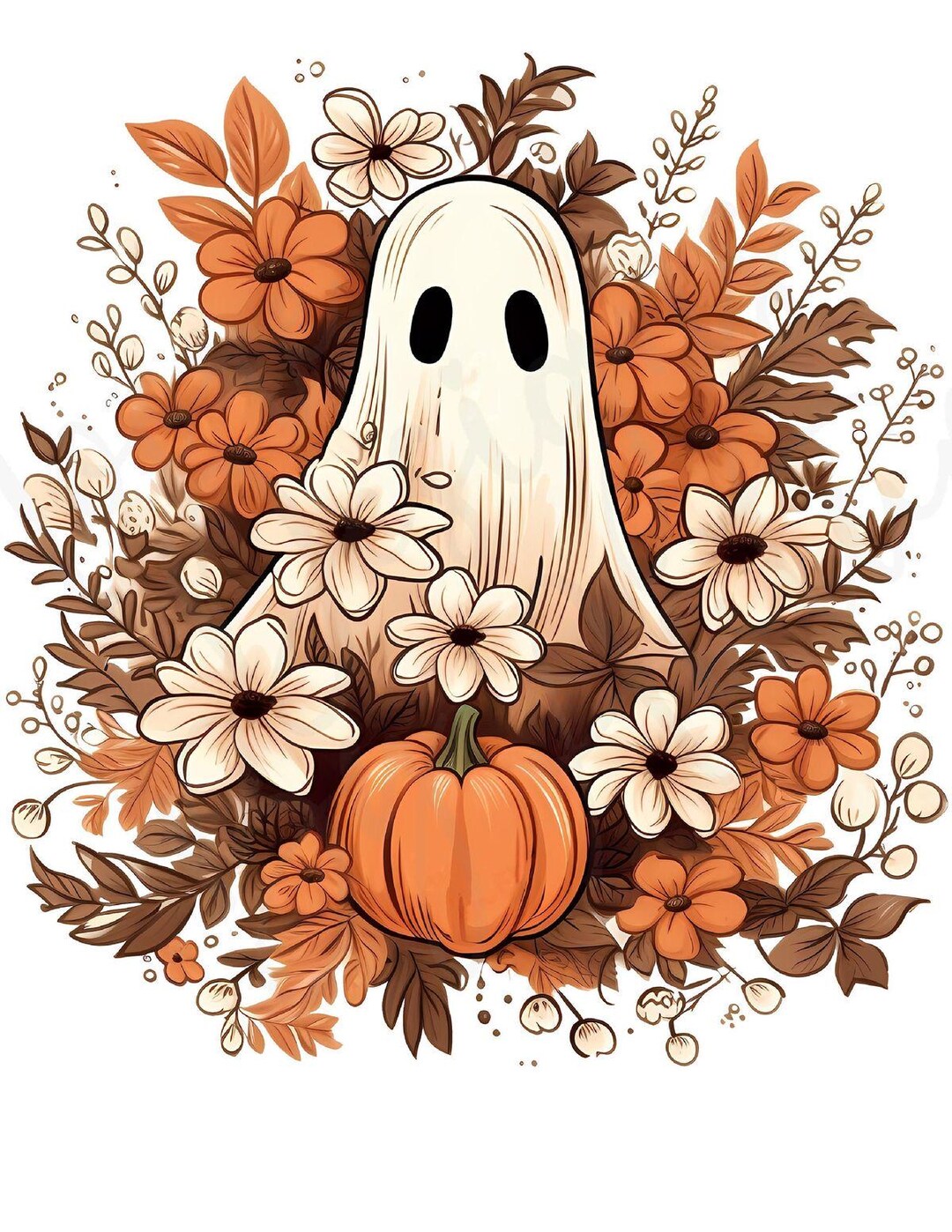 Handmade Ghost in Fall Flowers Halloween 8x8 Craft Quilt Cotton Fabric ...