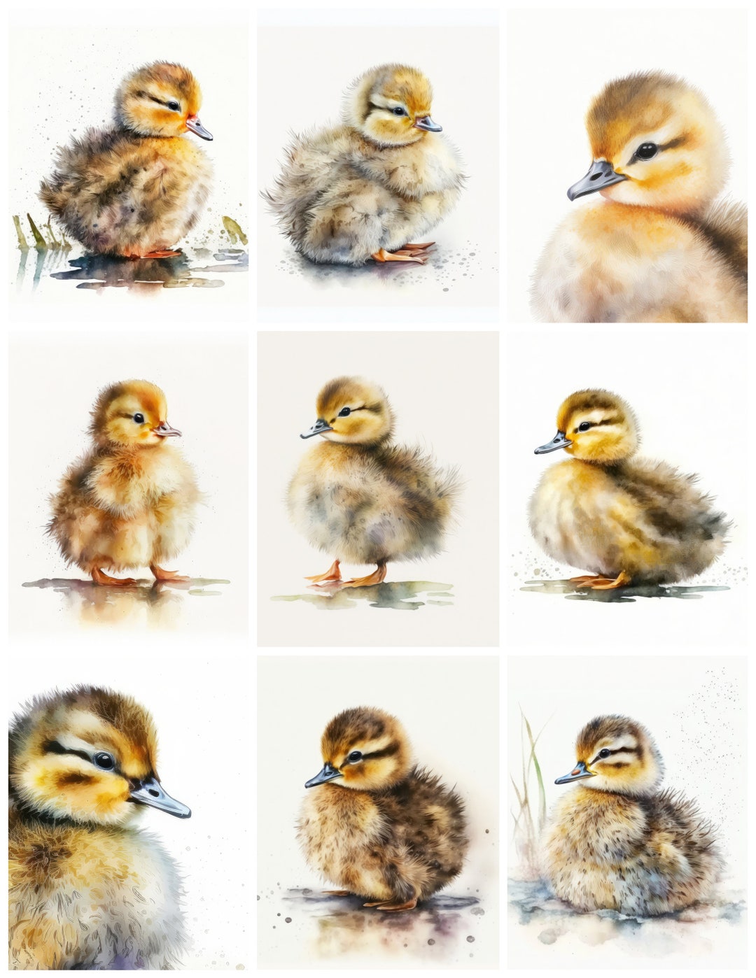 Set of 9 Watercolor Vintage Ducklings Baby Ducks STICKERS - Just Cut ...