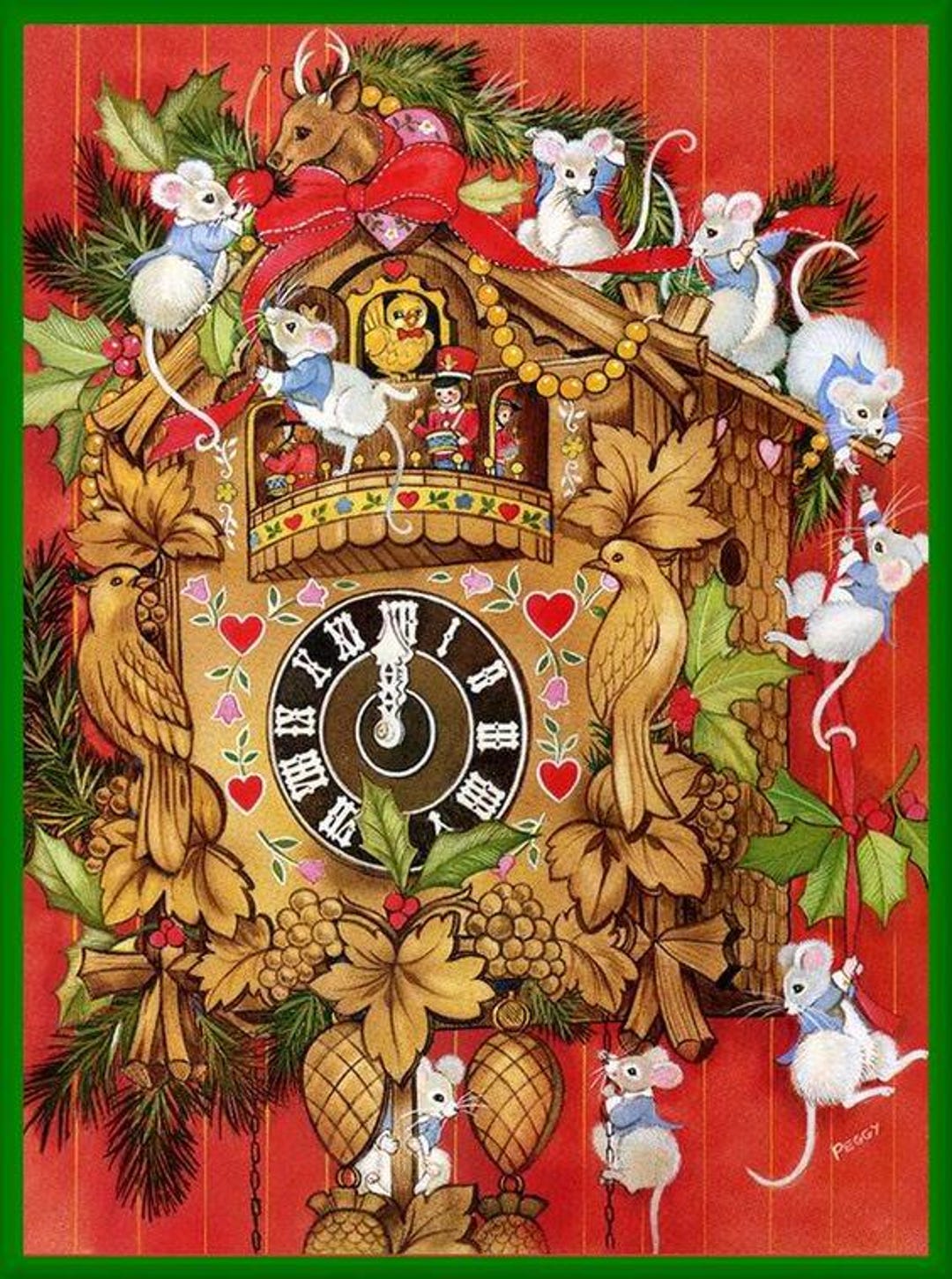 Set of TWO Cuckoo Clock Christmas Mice 5x7 Handmade Craft & Quilt ...