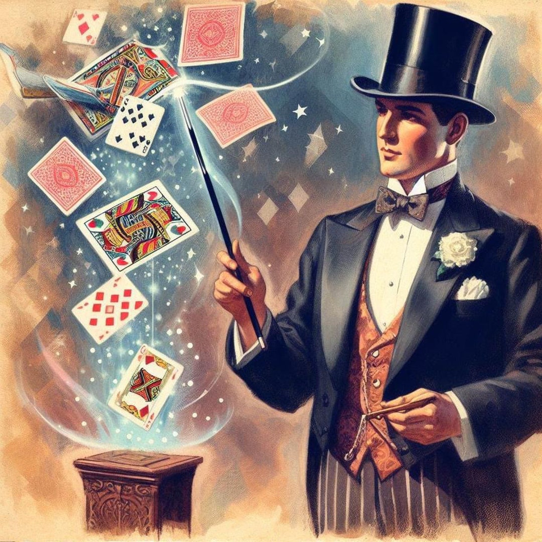 Vintage Circus Life 2 Magician S Card Trick 8x8 Cotton Quilt Crafting Fabric Block Etsy