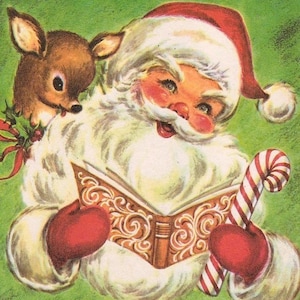 Handmade Vintage Retro READING TO RUDOLPH Santa 8x10 Cotton Fabric ...