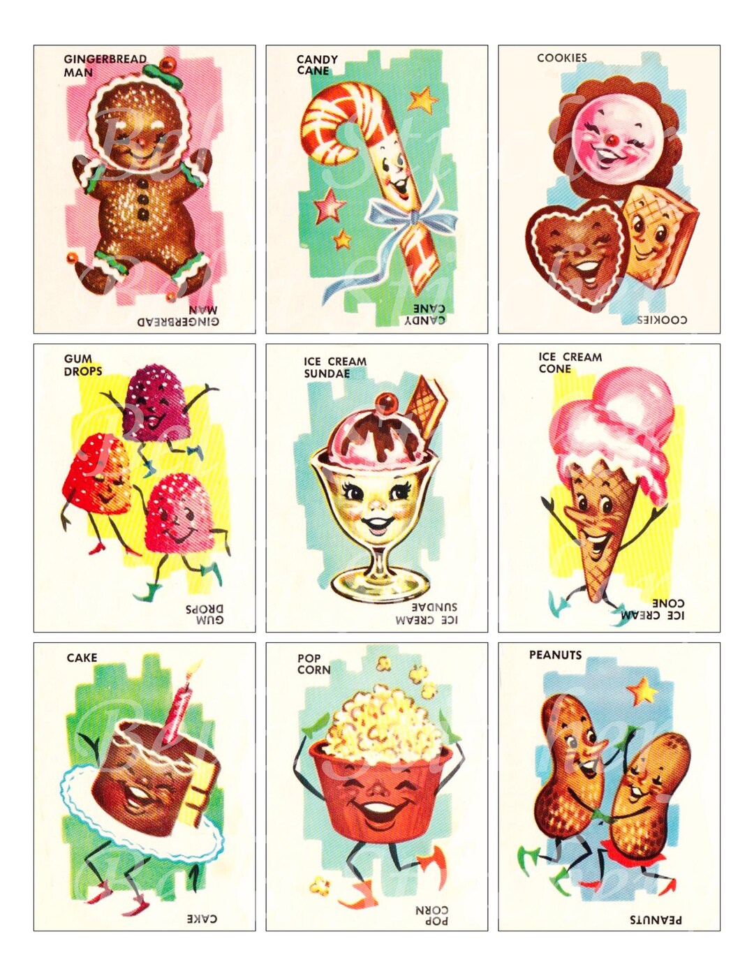 Set of 9 Vintage Retro 1950's Candy Card Collage STICKERS - Just Cut ...