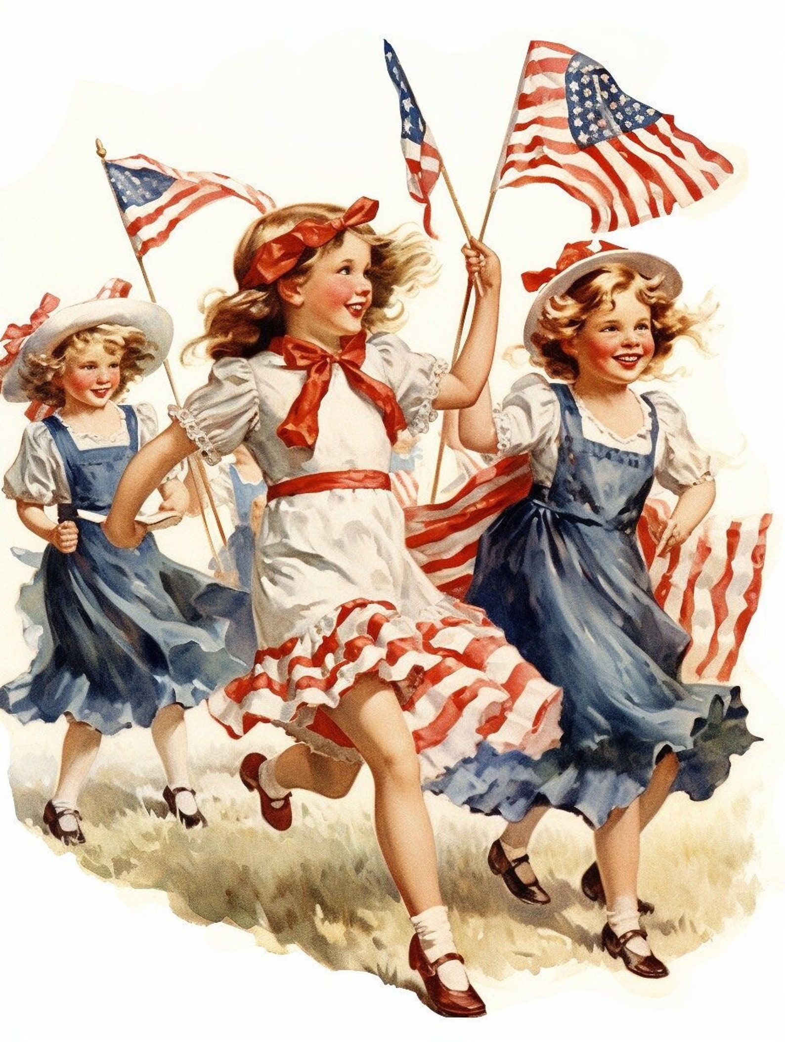 Running With Flags #1 -vintage Style 4th of July USA 8x8 Craft Quilt ...