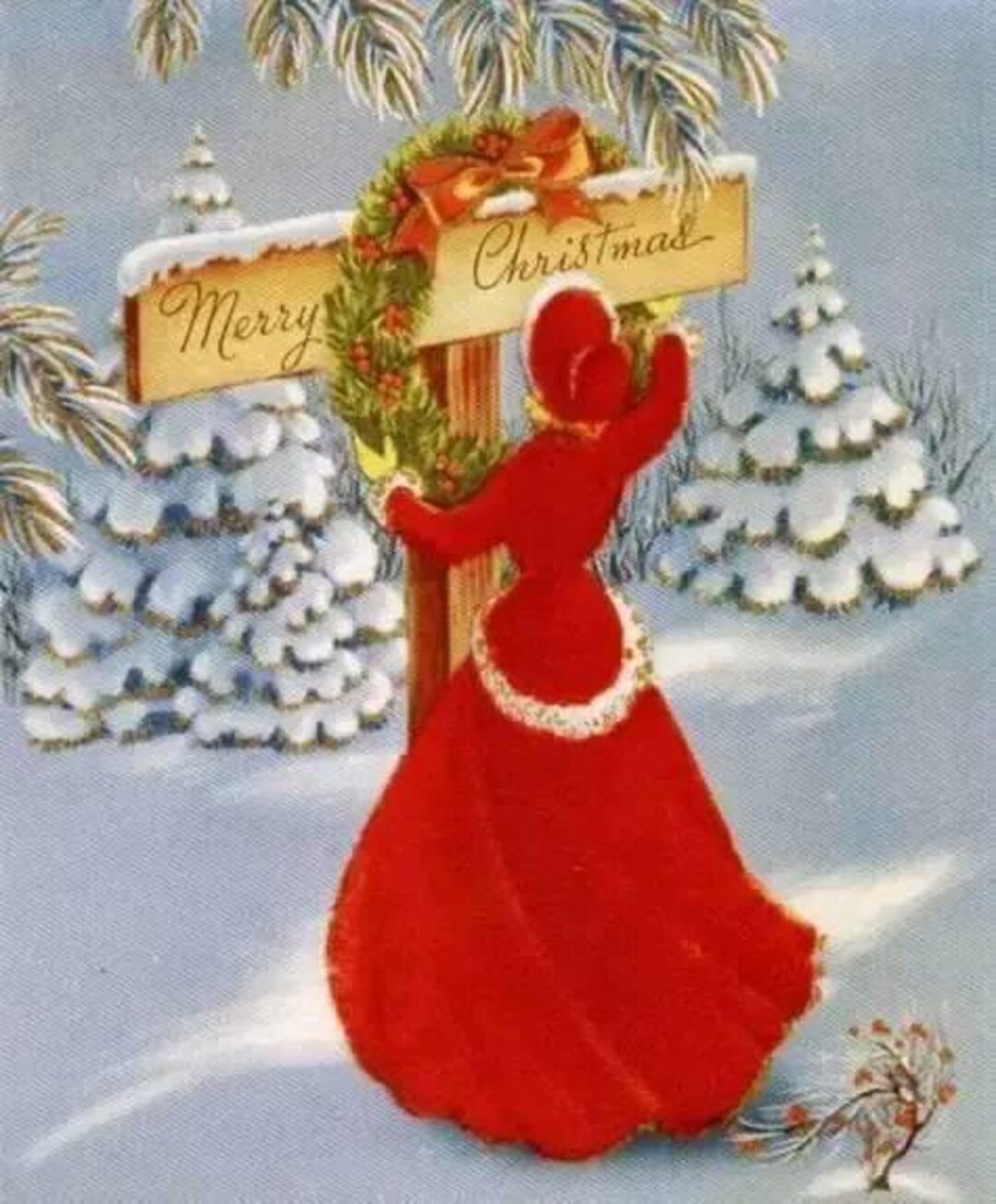 Handmade Set of TWO 4x6 Merry Christmas Victorian Woman Cotton Fabric ...