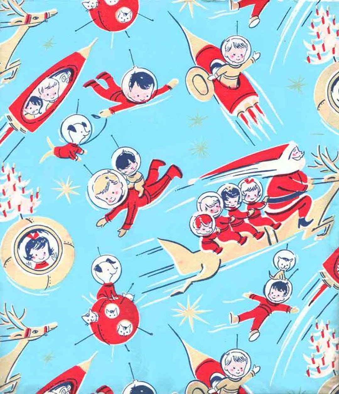 Handmade Retro Christmas in Space 8x10 Cotton Craft or Quilters Fabric ...