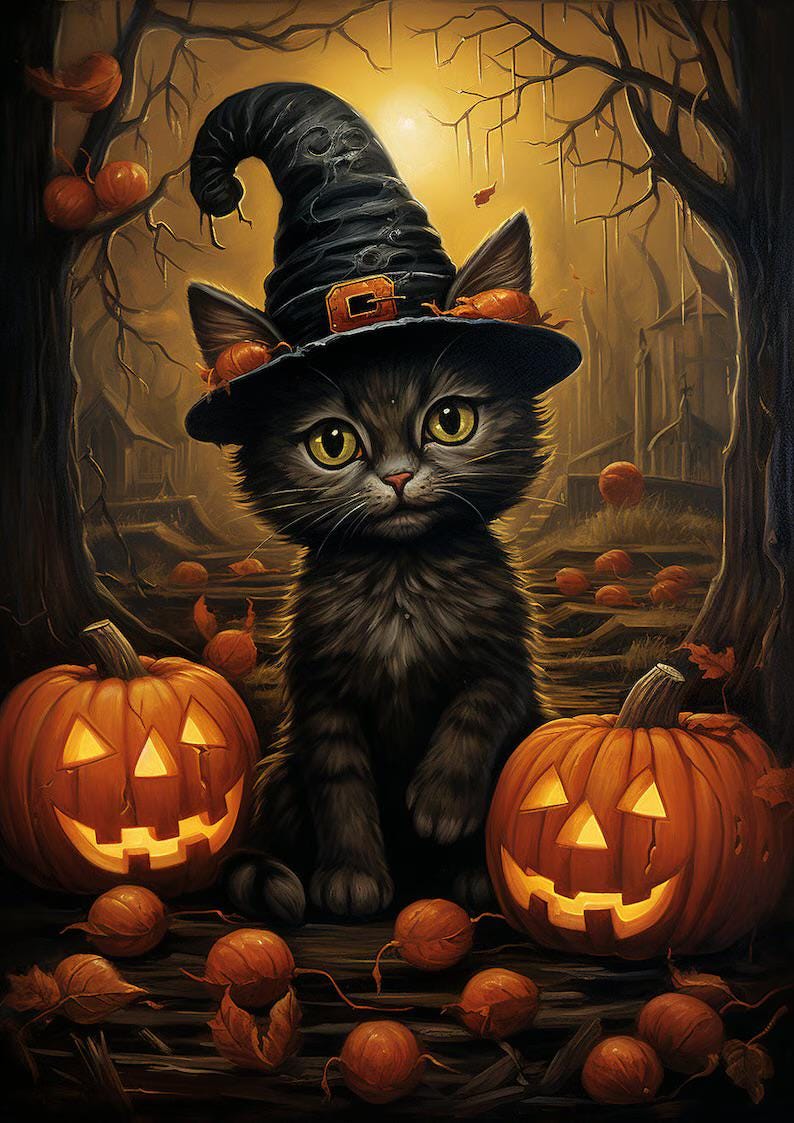 Handmade Black Cat & Pumpkin #3 - 7x10 Halloween Craft Cotton Fabric ...