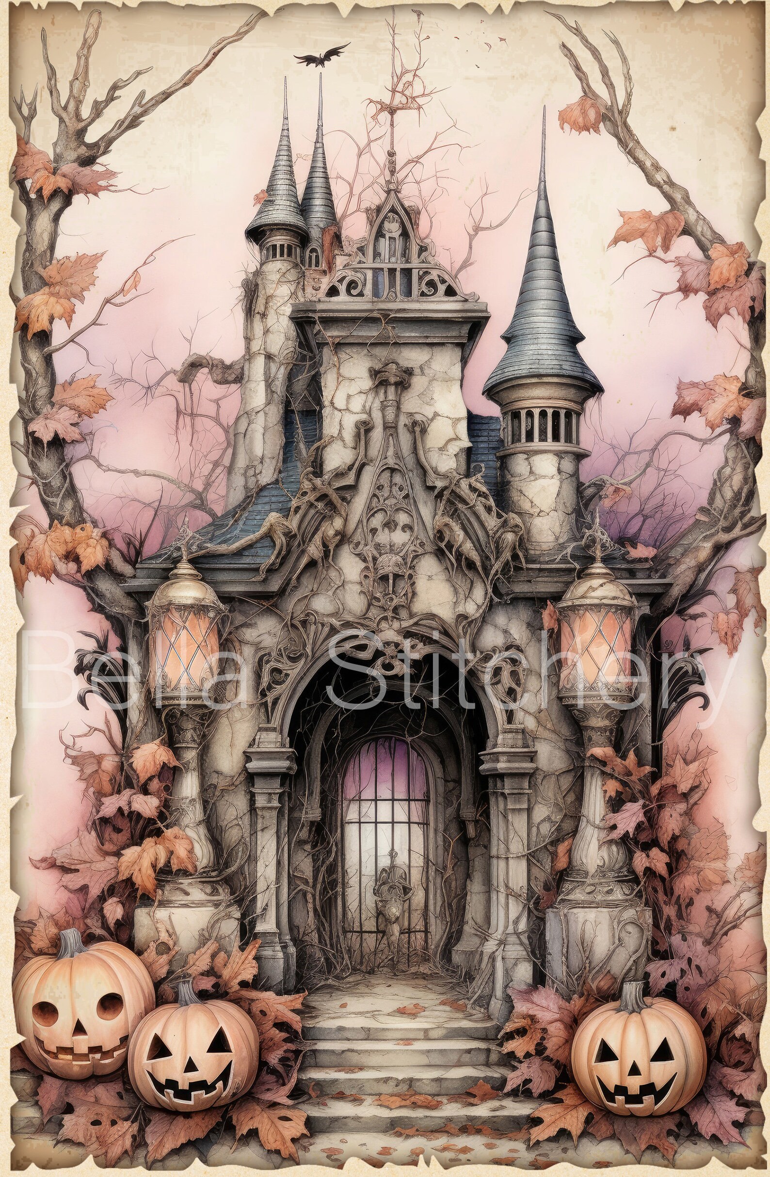 Shabby Chic Gothic Halloween Fairy Tale Castle 7x10 Collage Craft ...