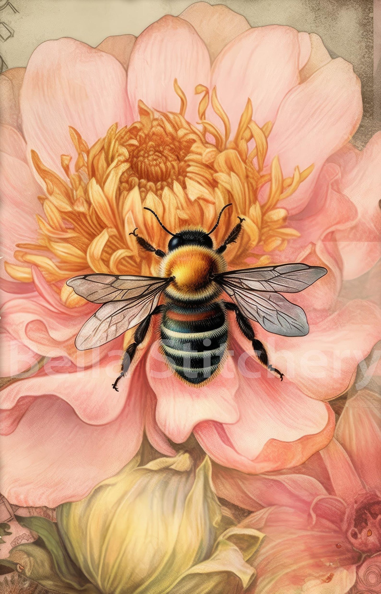 Vintage Style 7x10 Inch Bee & Flower Ephemera Collage #4 Craft Sewing ...
