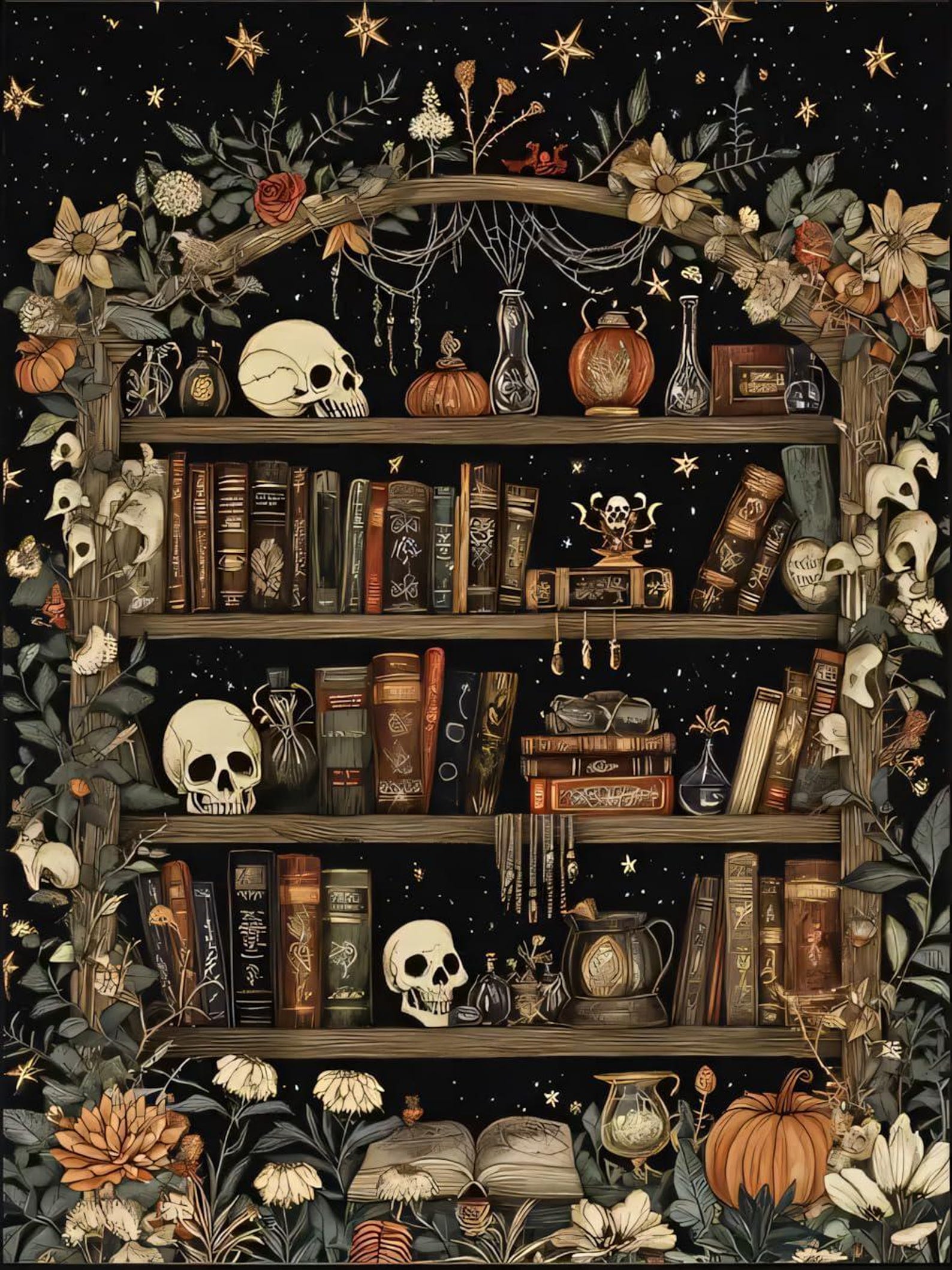 Spooky Skull Library Gothic Halloween 8x10 Cotton Crafting FABRIC Block ...