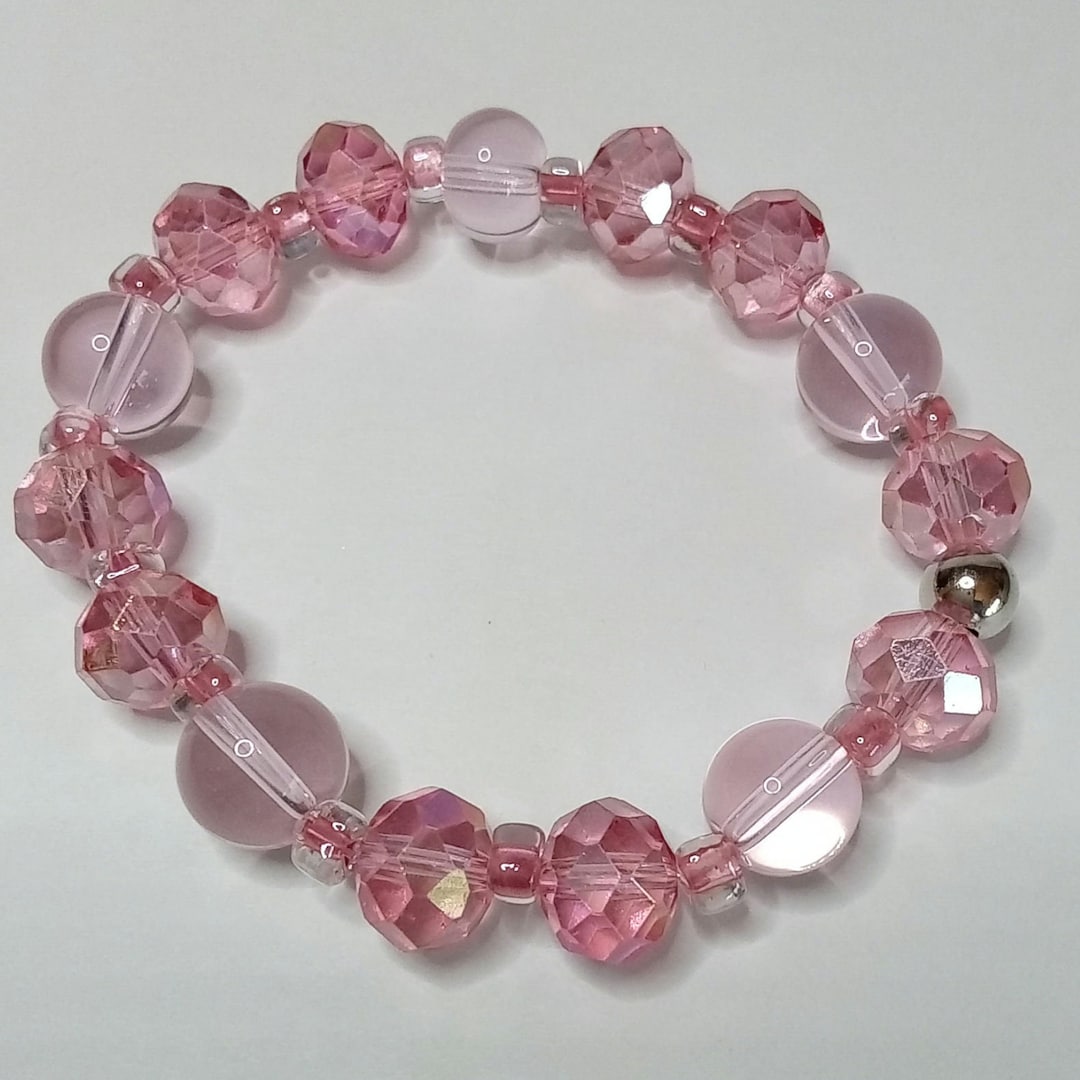 Pink Crystal and Glass Beaded Bracelet. - Etsy
