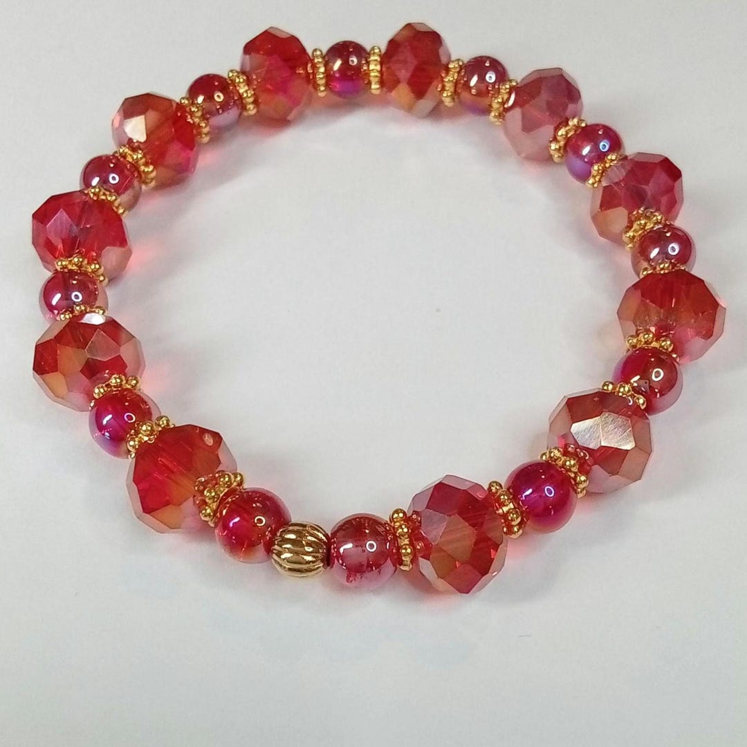 Bright Red Crystal Bracelet. - Etsy