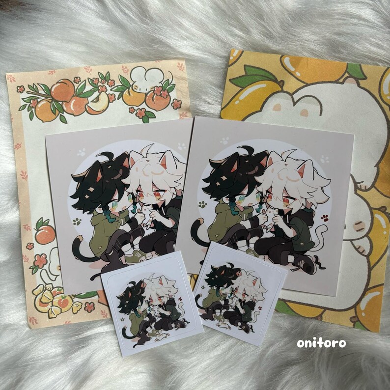 Cute Chibi Genshin Impact Kitty Kazuxiao kazuha and Xiao Print ...