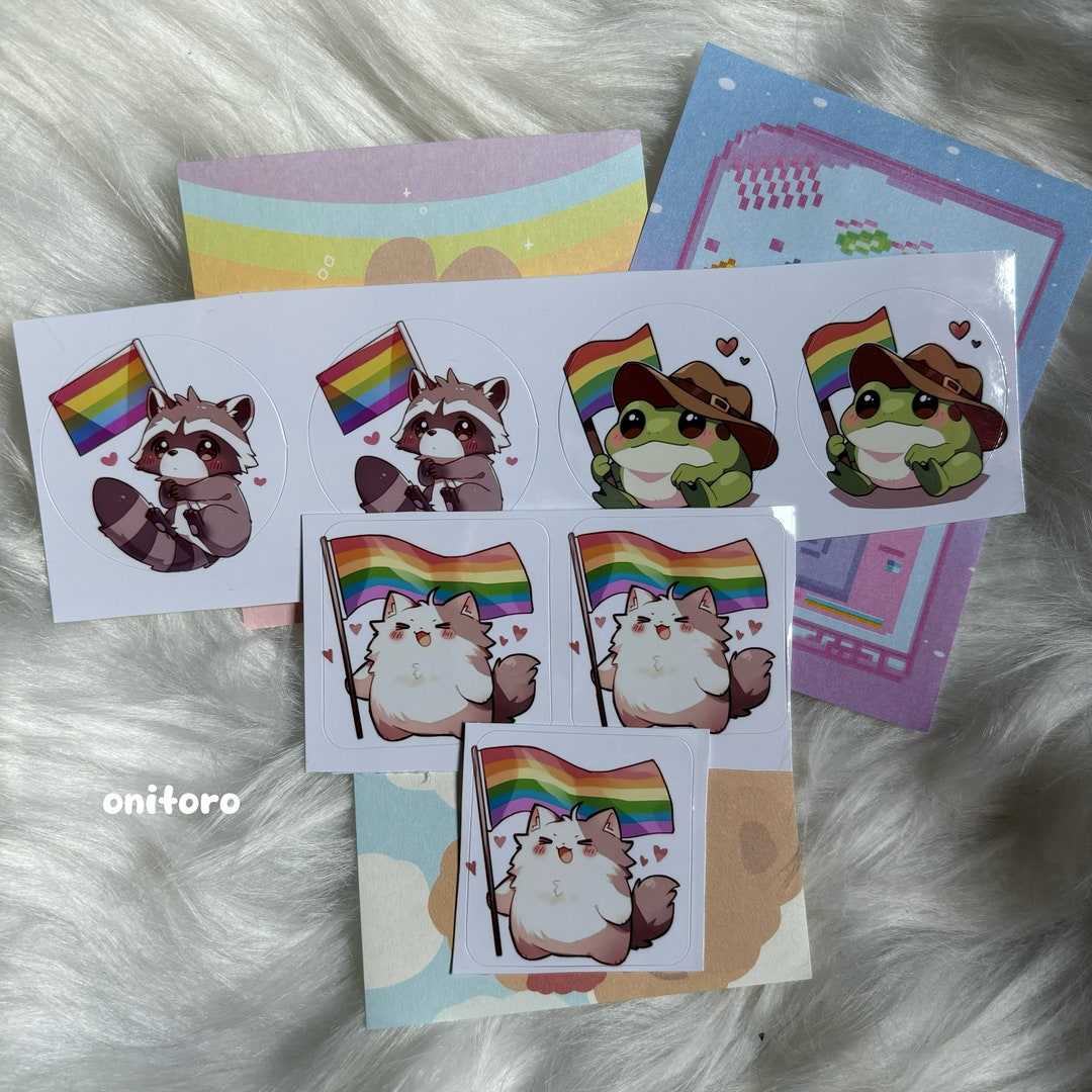 Cute Pride Flag Animal Chibi Sticker Cat, Raccoon and Frog Lgbtq, Gay ...