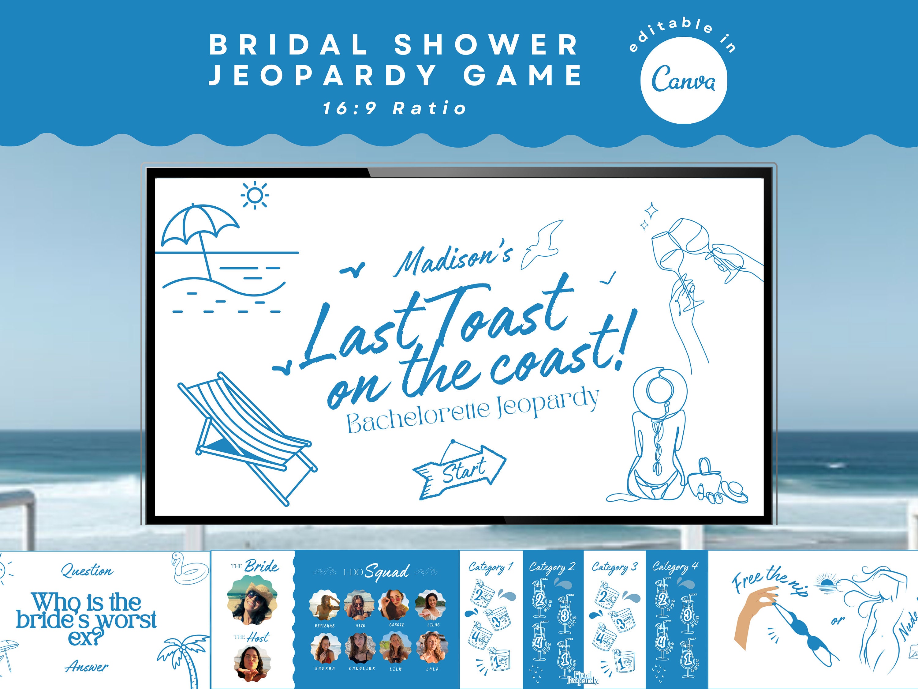 Beach Bachelorette Jeopardy Canva Coastal Bachelorette Jeopardy ...
