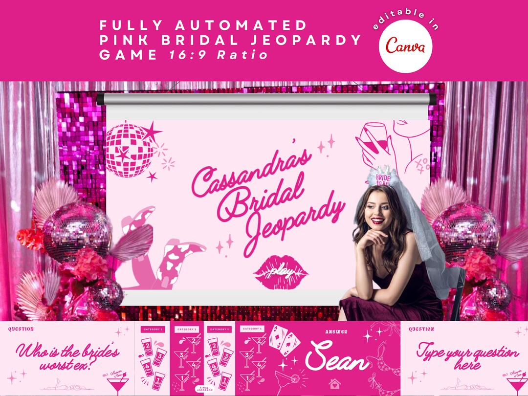 Bridal Jeopardy Bachelorette Weekend Pink Bridal Shower Game Jeopardy ...