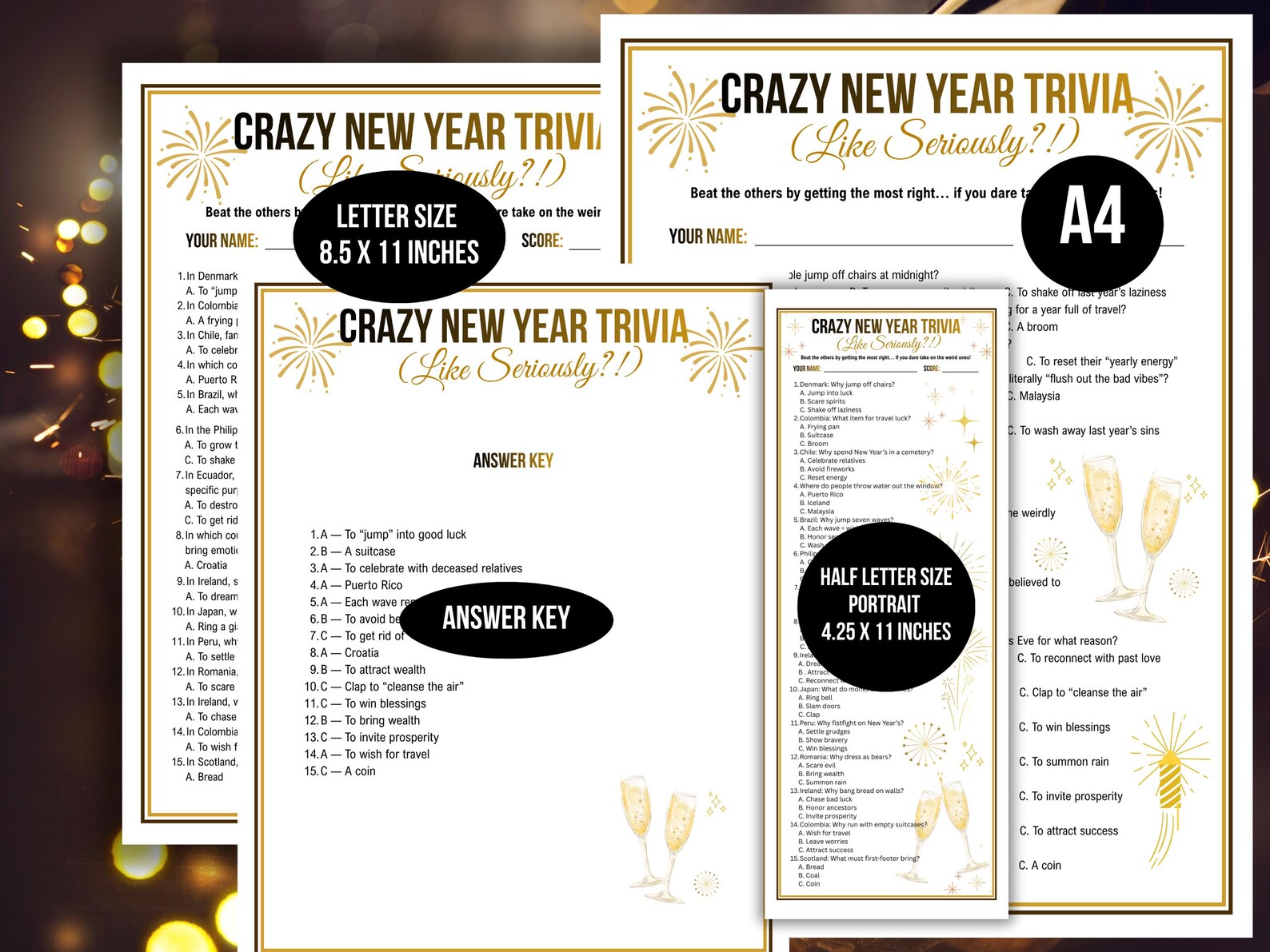 New Year Trivia Game Printable New Year Family Games New Years Eve Game ...
