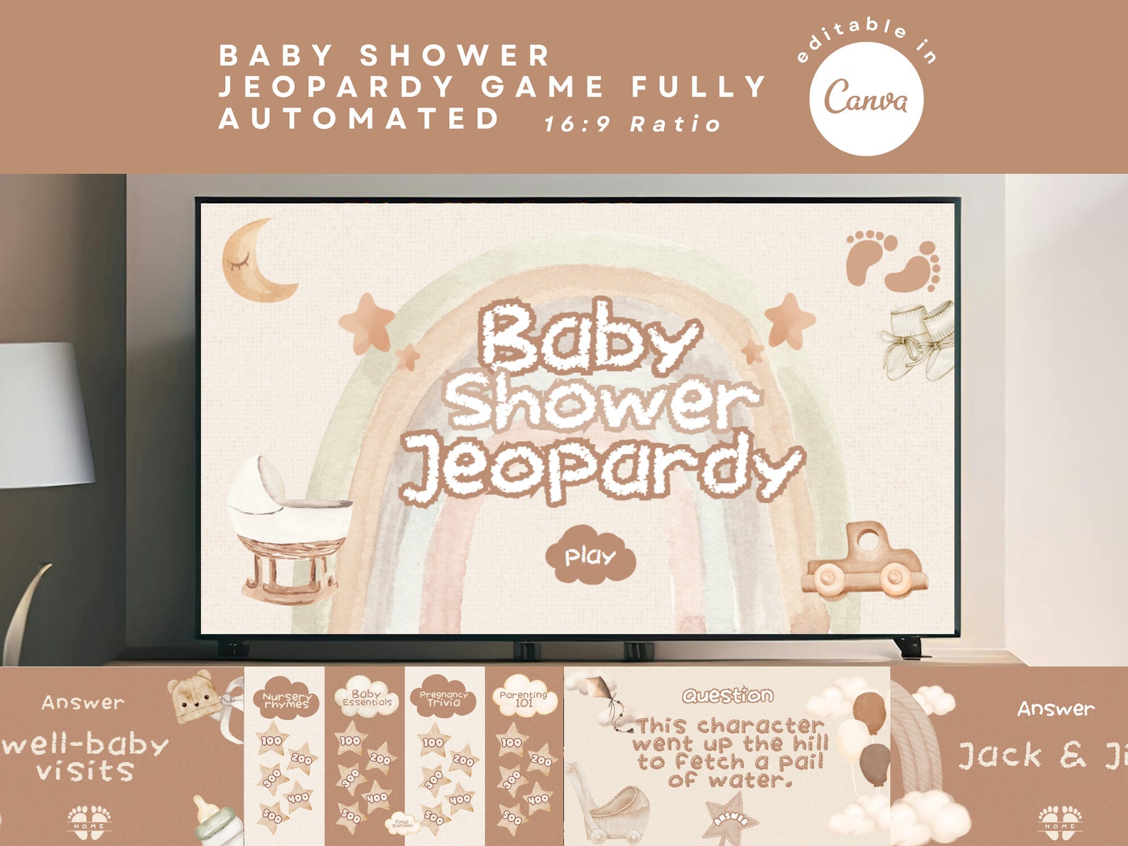 Baby Shower Jeopardy Game Neutral Baby Shower Jeopardy Game Idea Canva ...