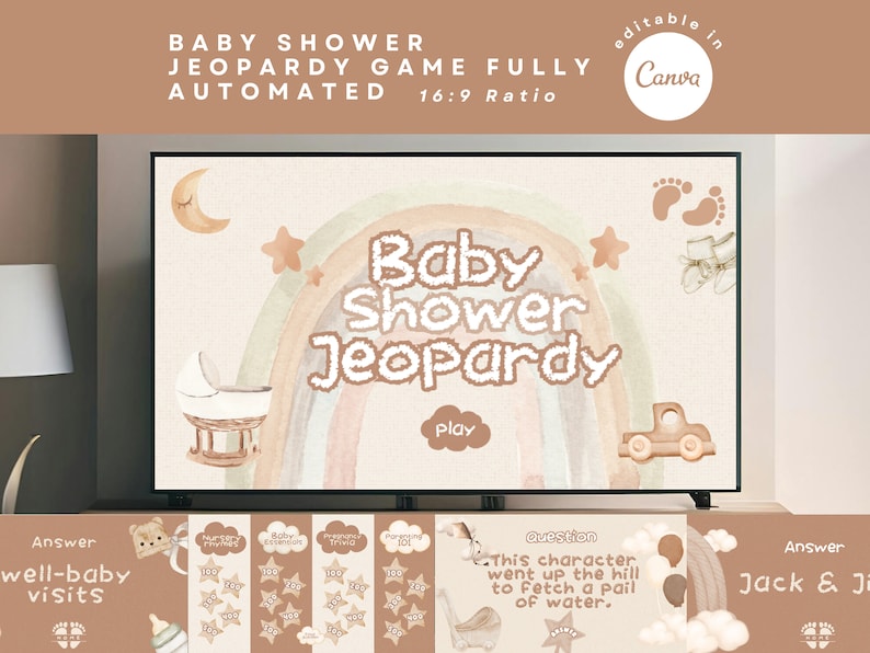 Baby Shower Jeopardy Game Neutral Baby Shower Jeopardy Game Idea Canva ...