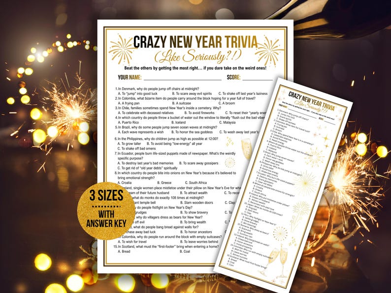 New Year Trivia Game Printable New Year Family Games New Years Eve Game ...
