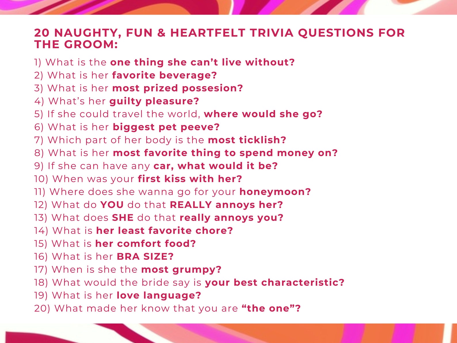 What Did the Groom Say Game Groom Trivia Bridal Shower Game Groom ...